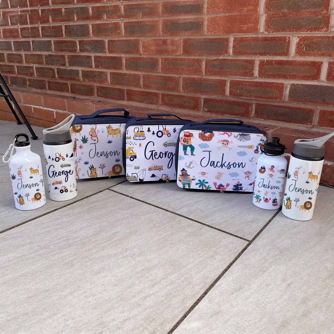 Personalised Lunch Box & Water Bottle Set Kids Lunch Bag Boys Lunch Box ...