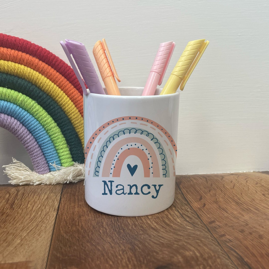 Personalised Rainbow Pen Pot - Personalised Pencil Pot - Rainbow Pencil ...