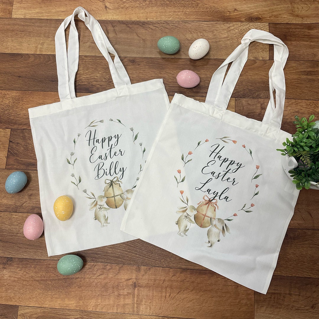 Personalised Easter Gift Bag – Wreath Design, Easter Egg Hunt Tote - Etsy