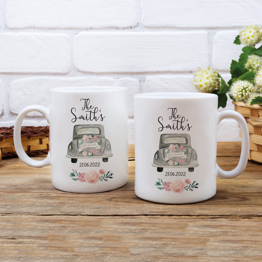 Personalised Just Married Mugs, Personalised Wedding Gift, Personalised ...