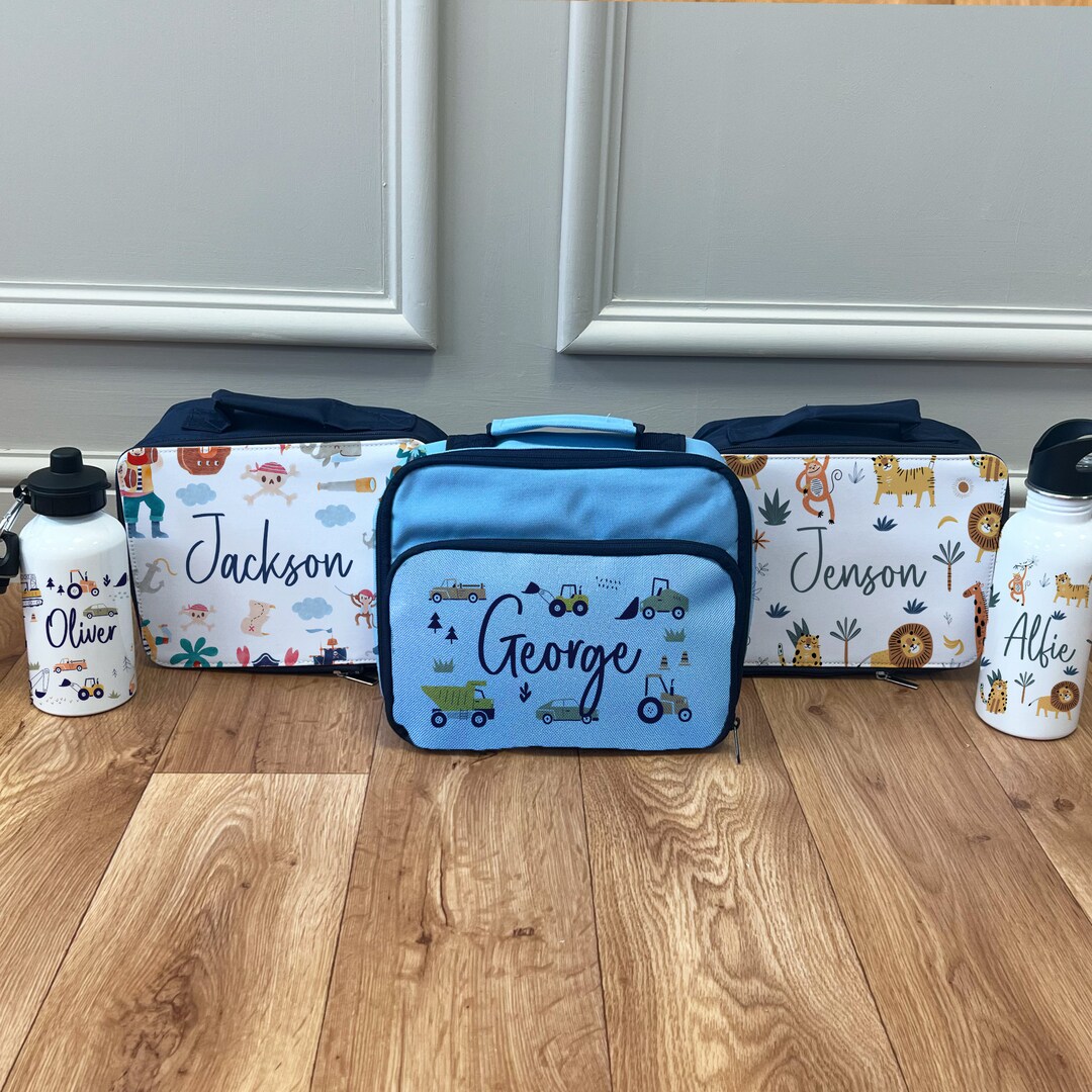 Personalised Lunch Box & Water Bottle Set - Kids Lunch Bag - Boys Lunch ...