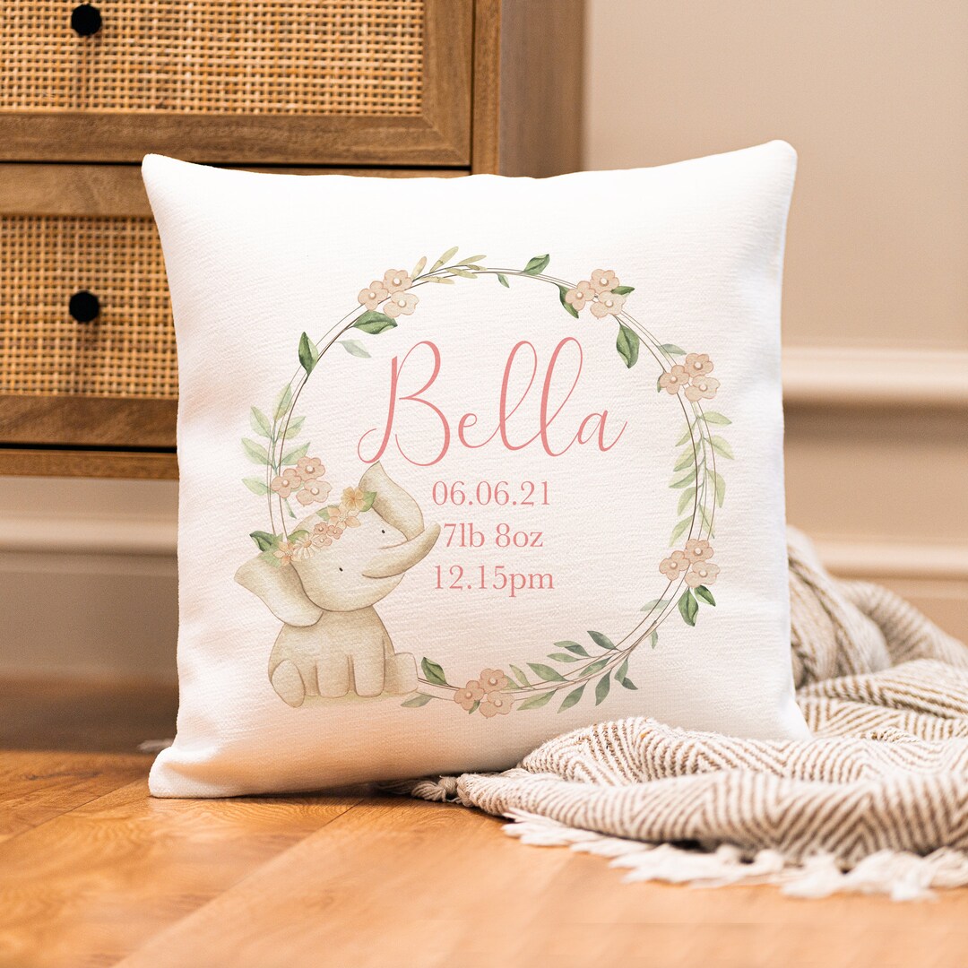 Personalised New Baby Cushion - Elephant Nursery Cushion - Personalised ...