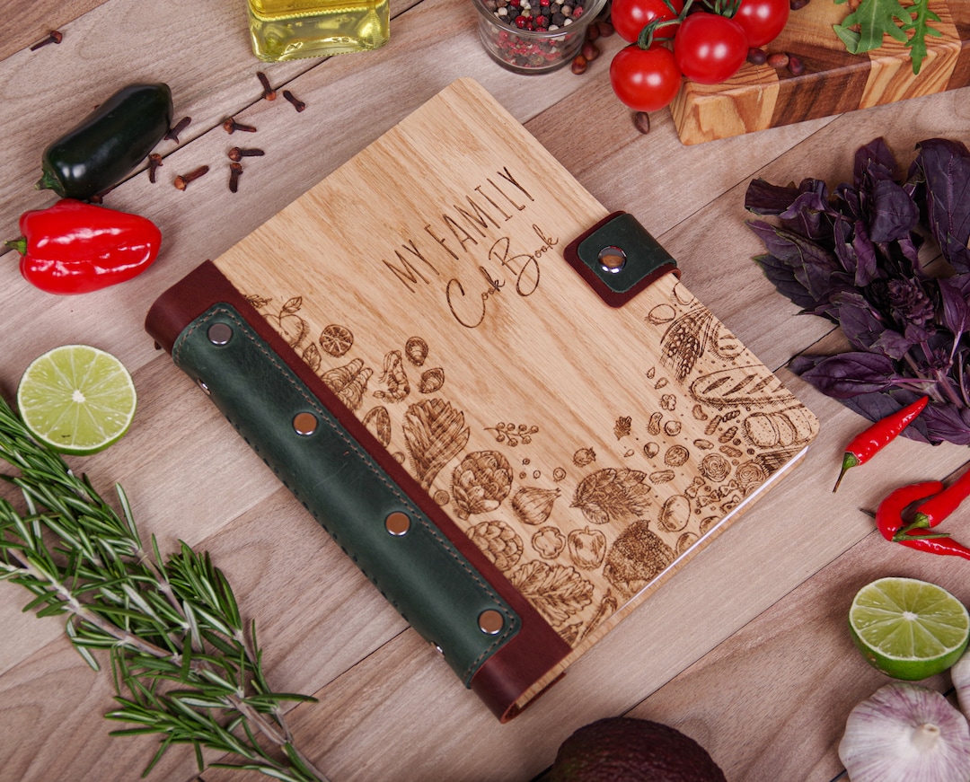 Personalized Wood Recipe Book, Leather Bound Cook Journal - Etsy