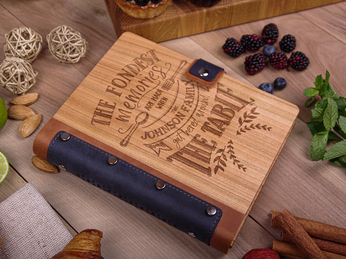 Personalized Wood Recipe Book: Leather Bound Family Cookbook - Etsy