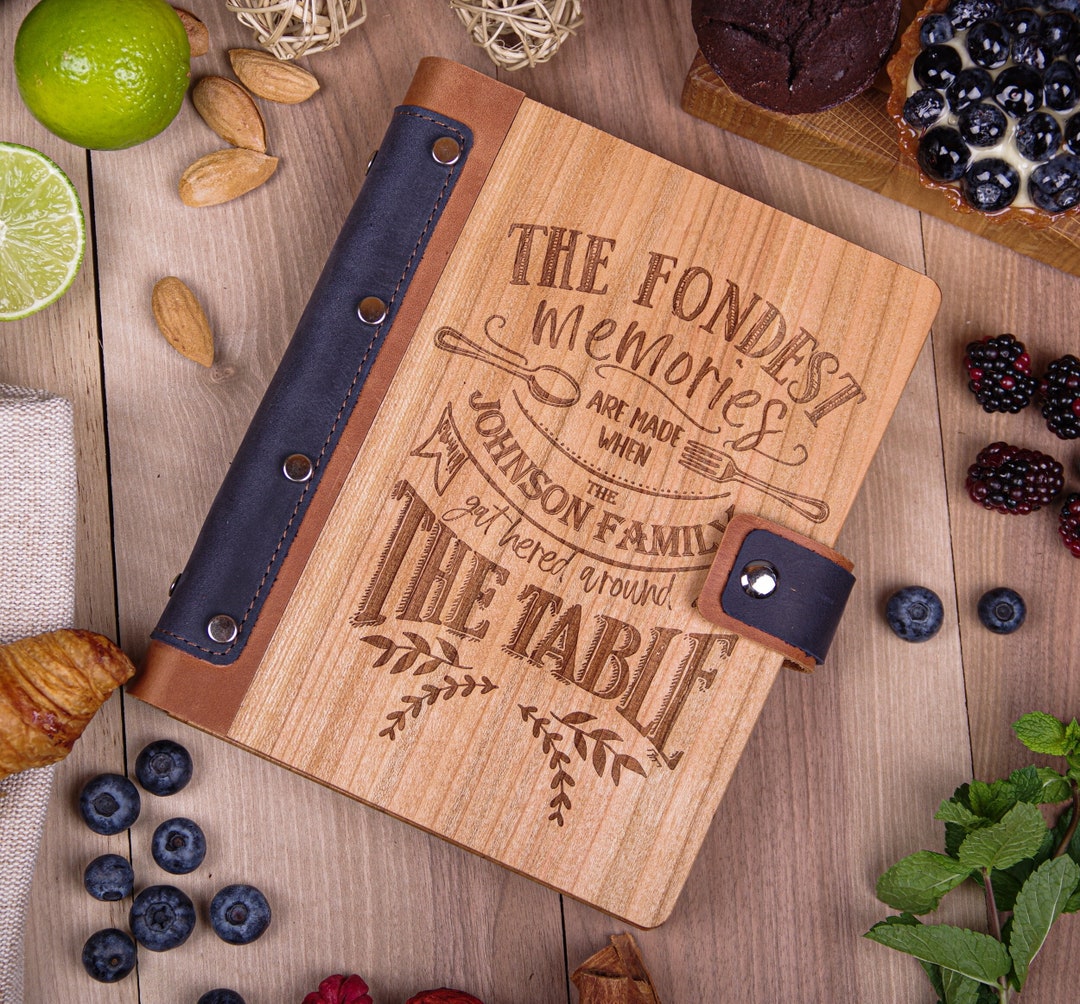 Personalized Wood Recipe Book: Leather Bound Family Cookbook - Etsy
