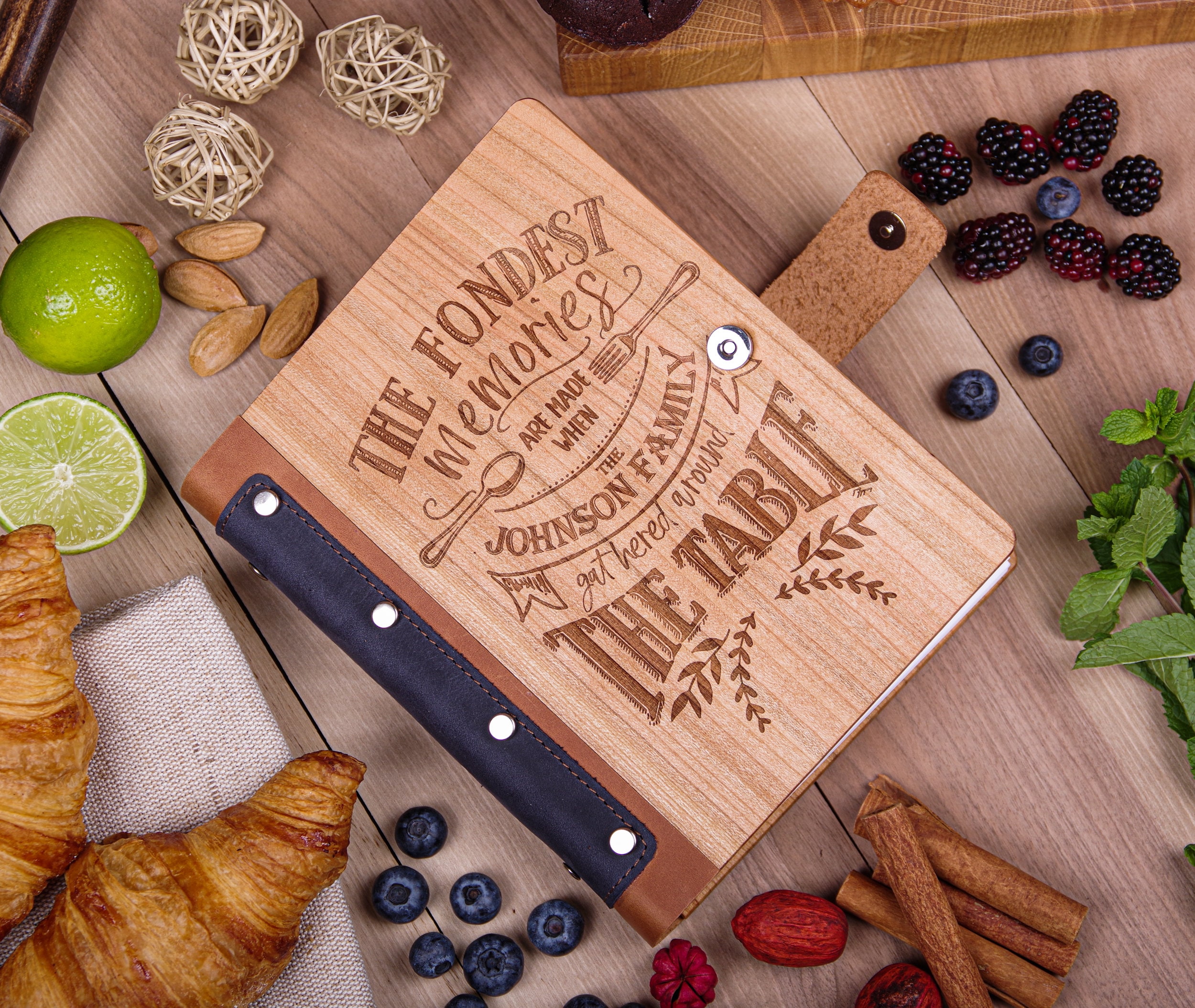 Personalized Wood Recipe Book: Leather Bound Family Cookbook - Etsy