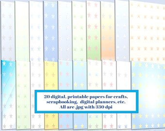 Stars Digital Paper Pastel Stars Digital Scrapbook Paper - Etsy