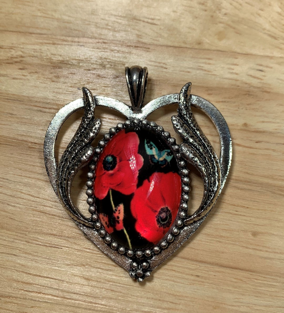 Glass Pendant With Poppy Flower for Jewelers for Making , DIY - Etsy