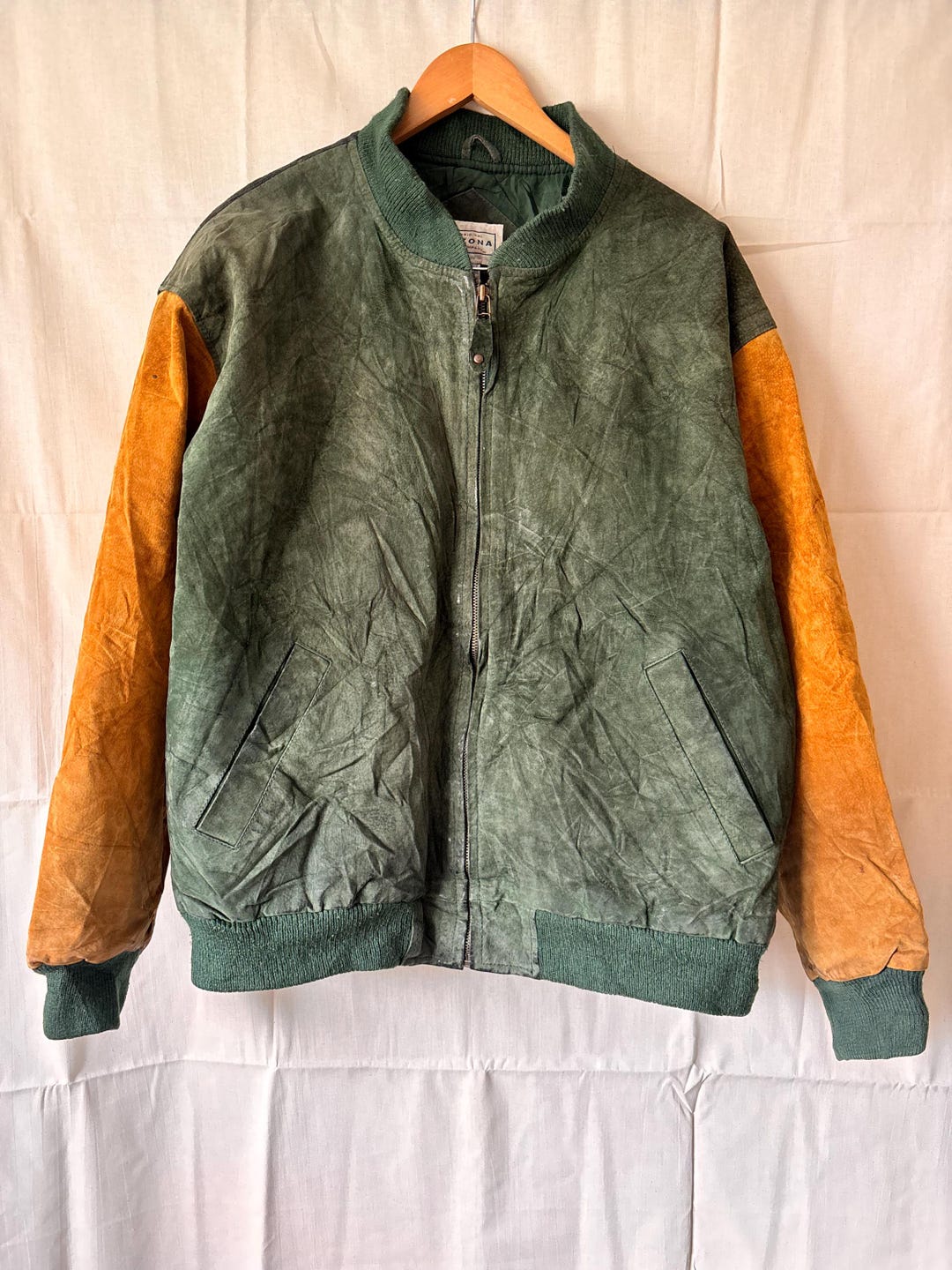 Arizona Green & Tan Suede Bomber Jacket - Etsy