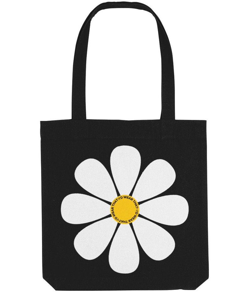 White Daisy Print on Black Woven Tote Bag - Etsy