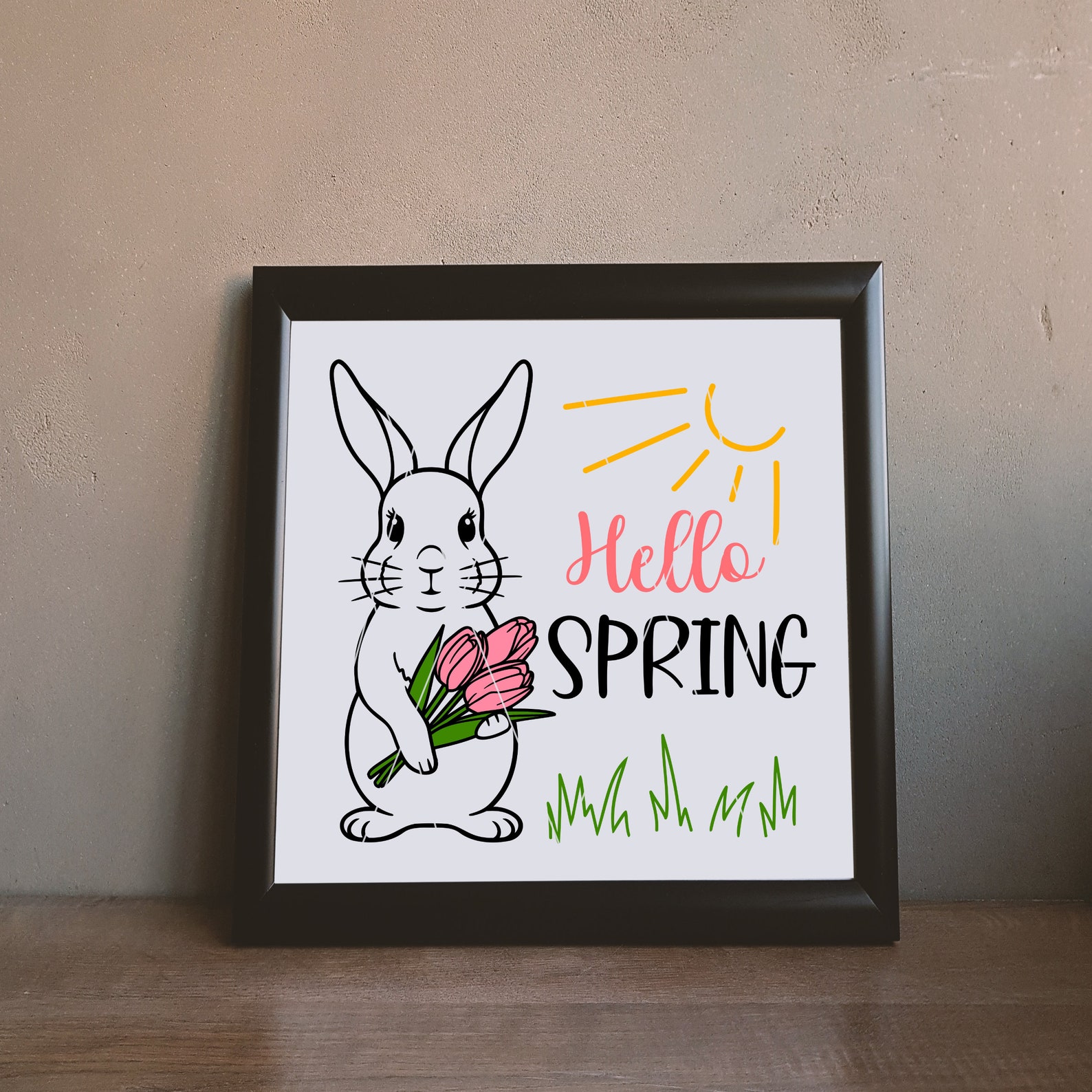 Hello Spring Svg Bunny With Flowers Svg Spring Sign Svg - Etsy