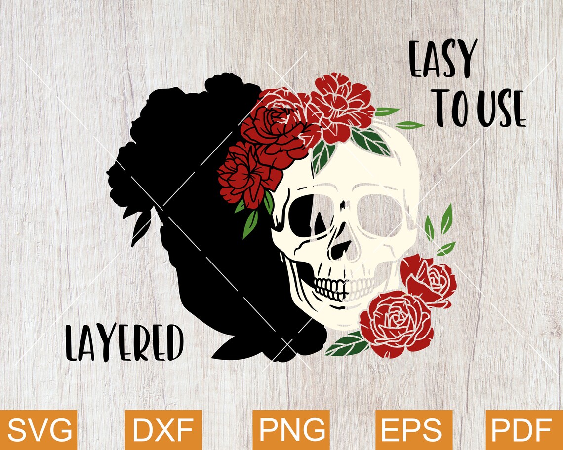 Skull With Roses Svg Layered Svg Sugar Skull Svg Skull Png - Etsy