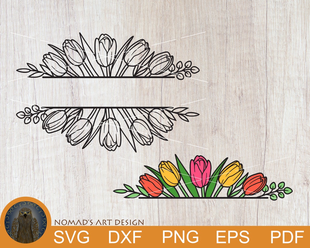 Split Floral Border Svg, Tulip Border Svg, Tulips Svg, Split Floral ...