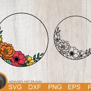 Flower Frame Svg, Round Frame Svg, Flower Monogram Frame Svg, Round ...