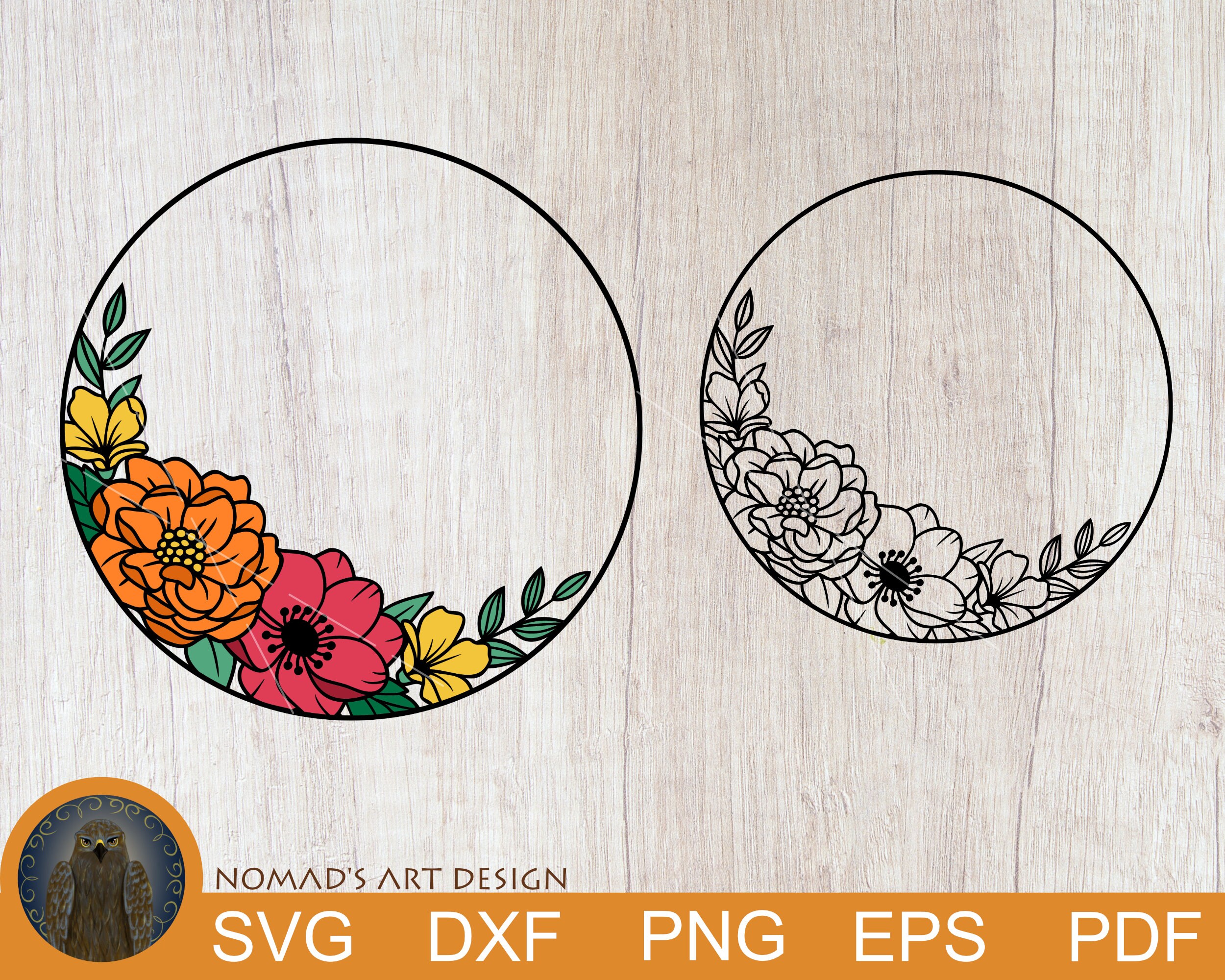 Flower Frame Svg Round Frame Svg Flower Monogram Frame Svg | Etsy