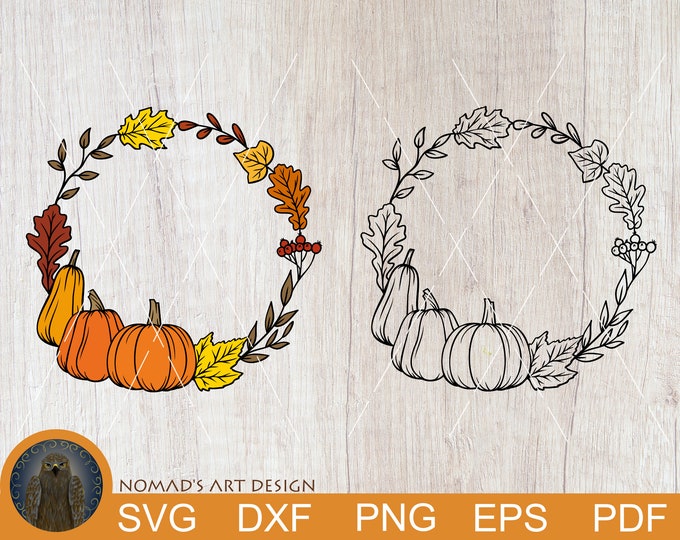 Fall Wreath Svg, Pumpkin Wreath Svg, Autumn Svg, Fall Leaves Wreath ...