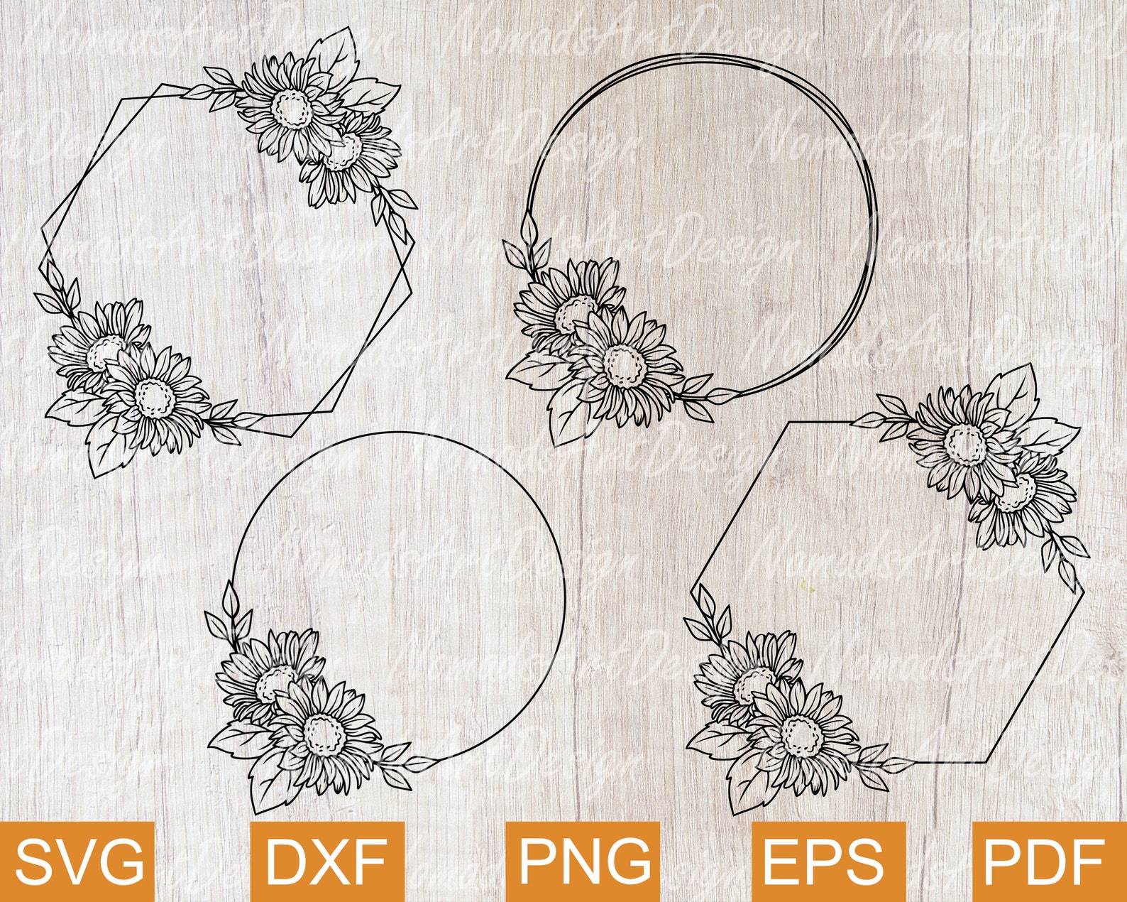Sunflower Frame Svg Circle Frame Svg Hexagon Frame Svg - Etsy Canada