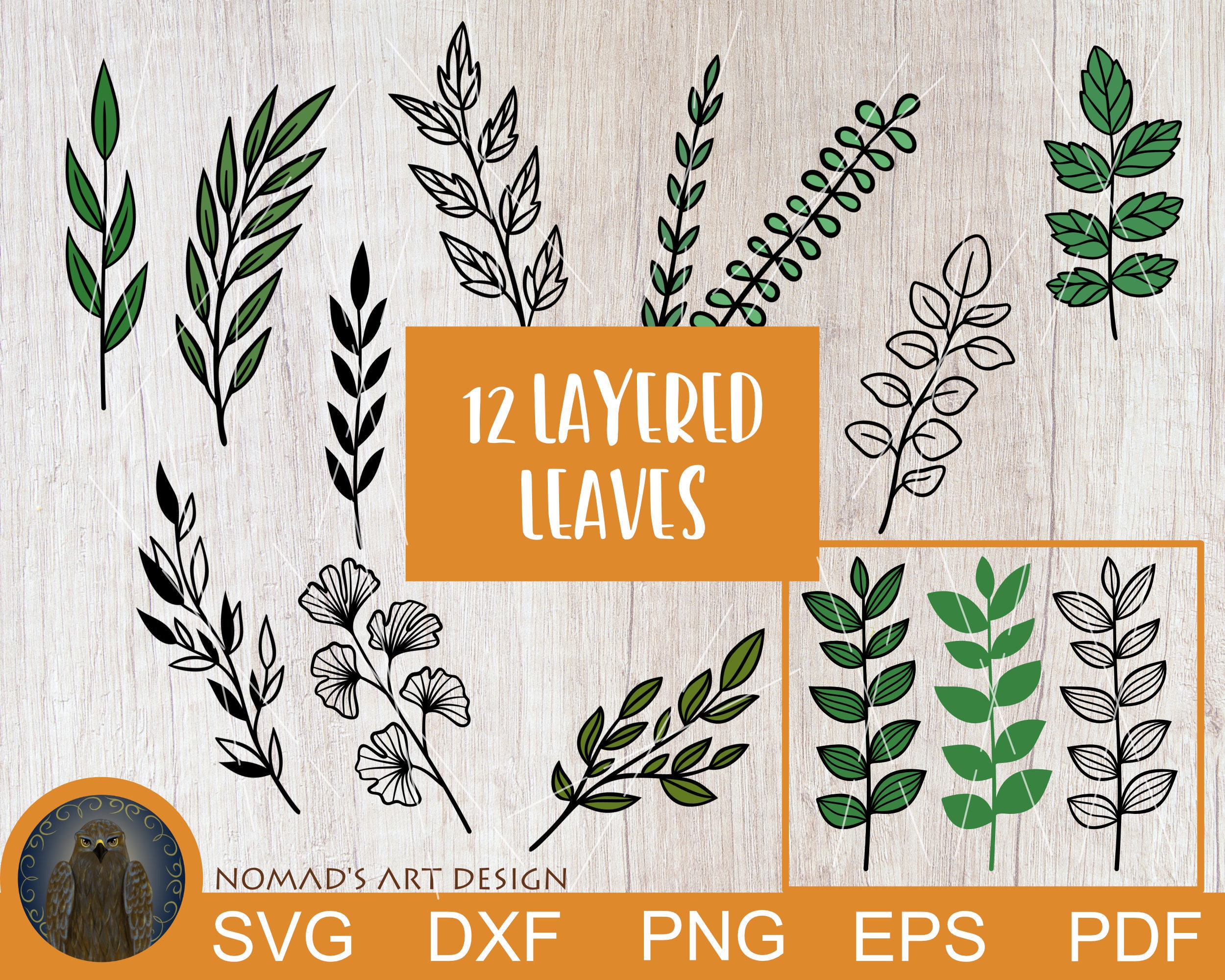 Leaves Svg Leaf Template Leaves Svg with Outline Leaf Svg | Etsy