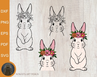 SVG Spring Rabbit Easter Bunny Flowers Floral Bunny SVG - Etsy