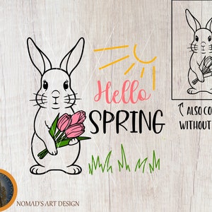 Hello Spring Svg, Bunny With Flowers Svg, Spring Sign Svg, Tulips Svg ...