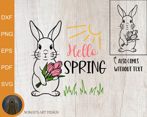 Hello Spring Svg Bunny With Flowers Svg Spring Sign Svg | Etsy