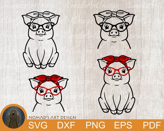 Pig with Glasses Svg Funny Pig Svg Bandana Pig Svg Pig with | Etsy