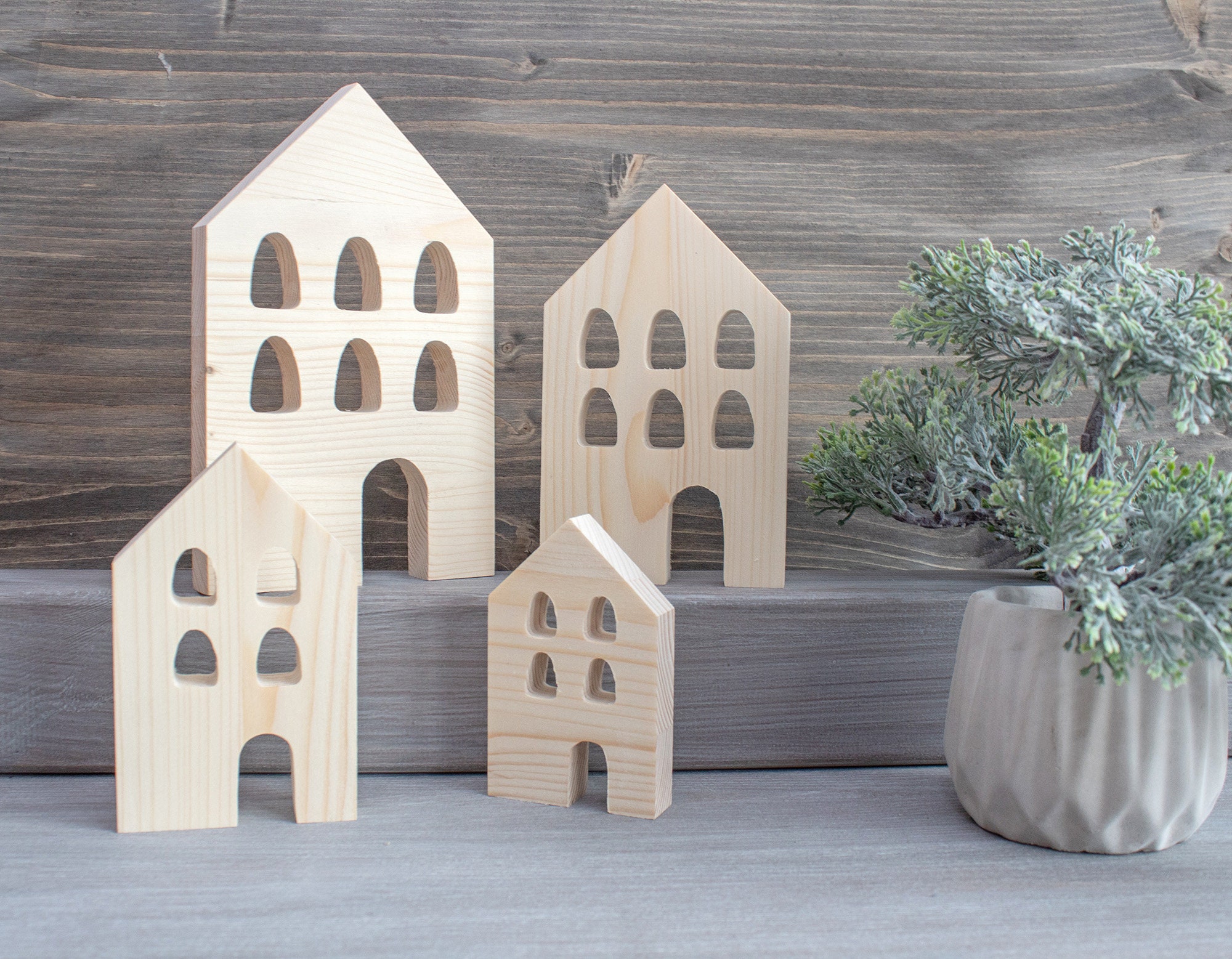 Unfinished Long Wooden House Cutout Wooden Village Craft - Etsy