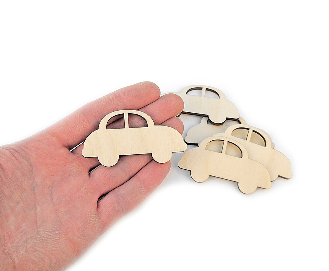 5x Wooden Cars Cutouts (7cm) Wood Car Shape, Embellishments Blank Shape ...