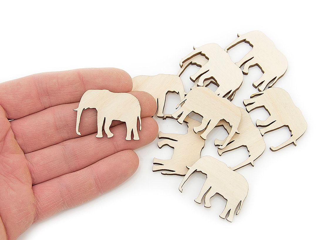 10x Wooden Elephant Shapes (1.5"), Embellishments Blank Shape Craft ...