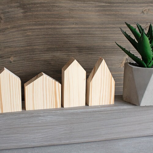 Set of 4x Wood House Shapes Unfinished Wooden Cutout Craft - Etsy