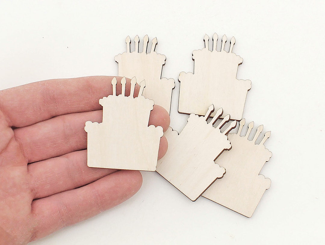 5x Wooden Cake Cutout 5cm, Birthday Cake Shape, Embellishments Blank ...