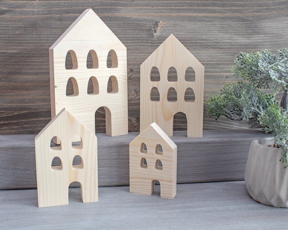 Unfinished Long Wooden House Cutout Wooden Village Craft - Etsy