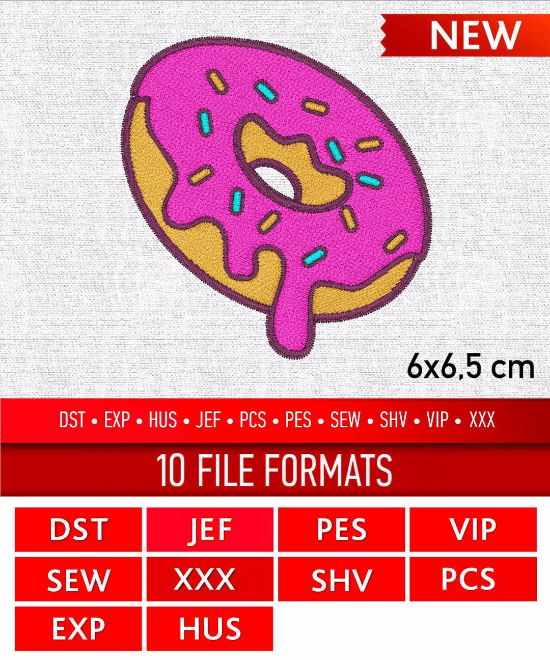 Donut, Donuts EMBROIDERY FILE .dst .exp .hus .jef .pcs .pes .sew .shv ...