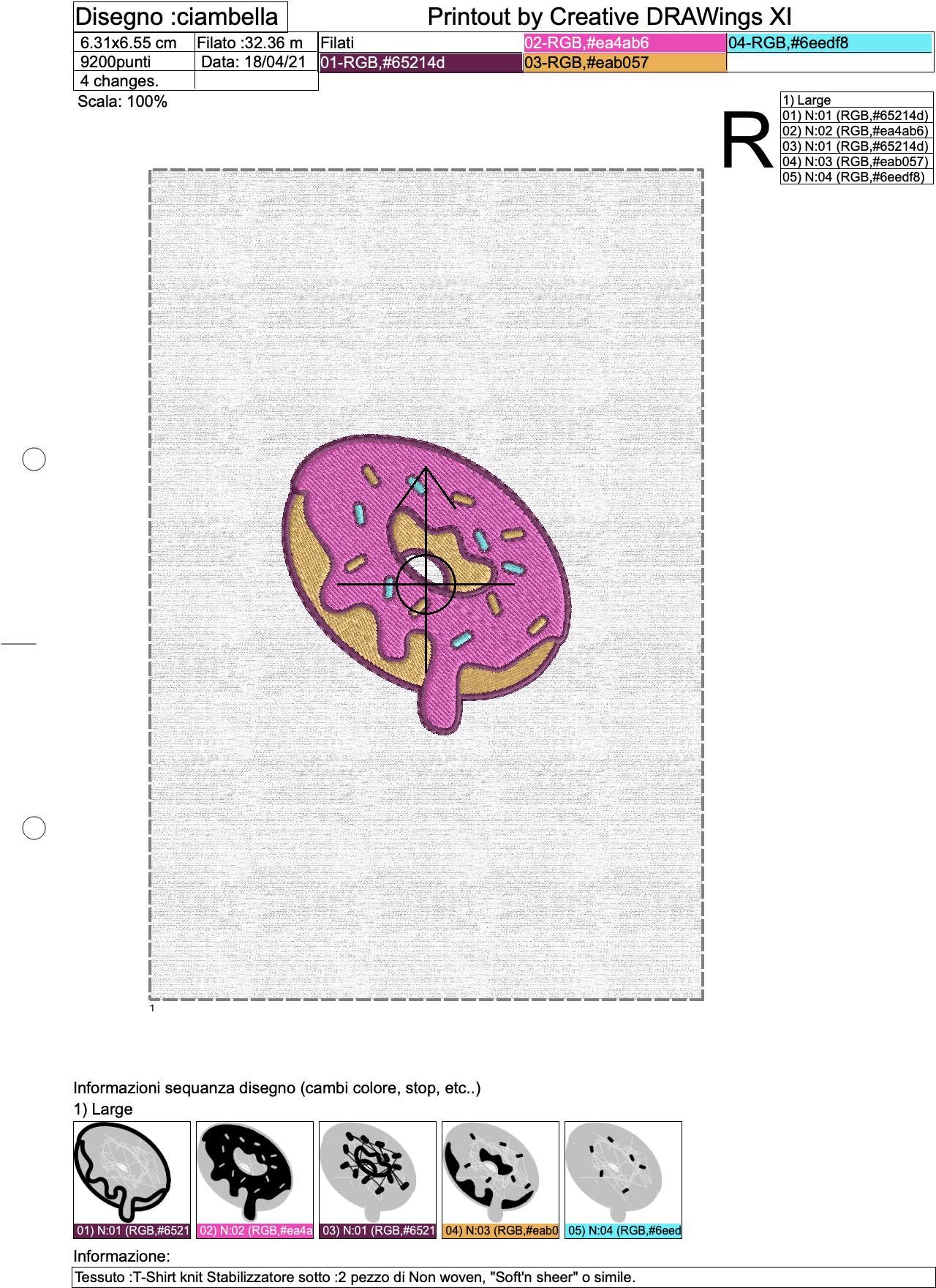 Donut, Donuts EMBROIDERY FILE .dst .exp .hus .jef .pcs .pes .sew .shv ...