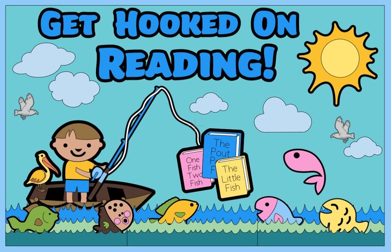 Get Hooked on Reading Bulletin Board Kit, Reading, Libraries, Classroom ...