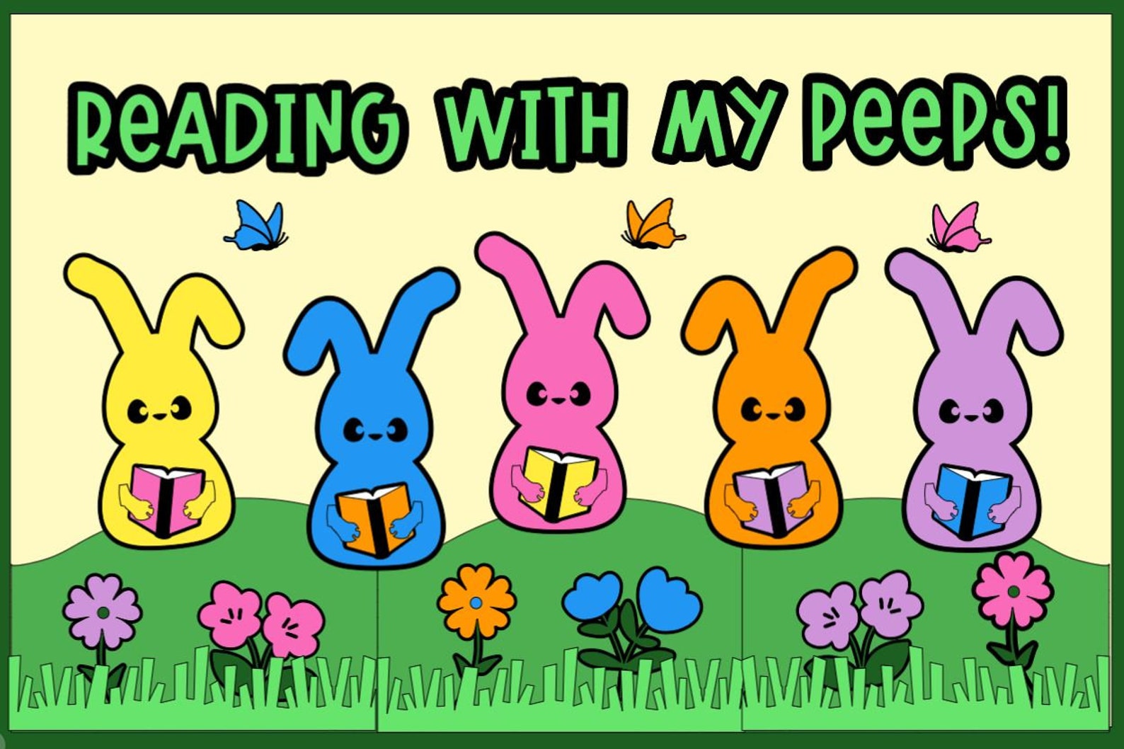 Reading With My Peeps Bulletin Board Kit Reading School - Etsy