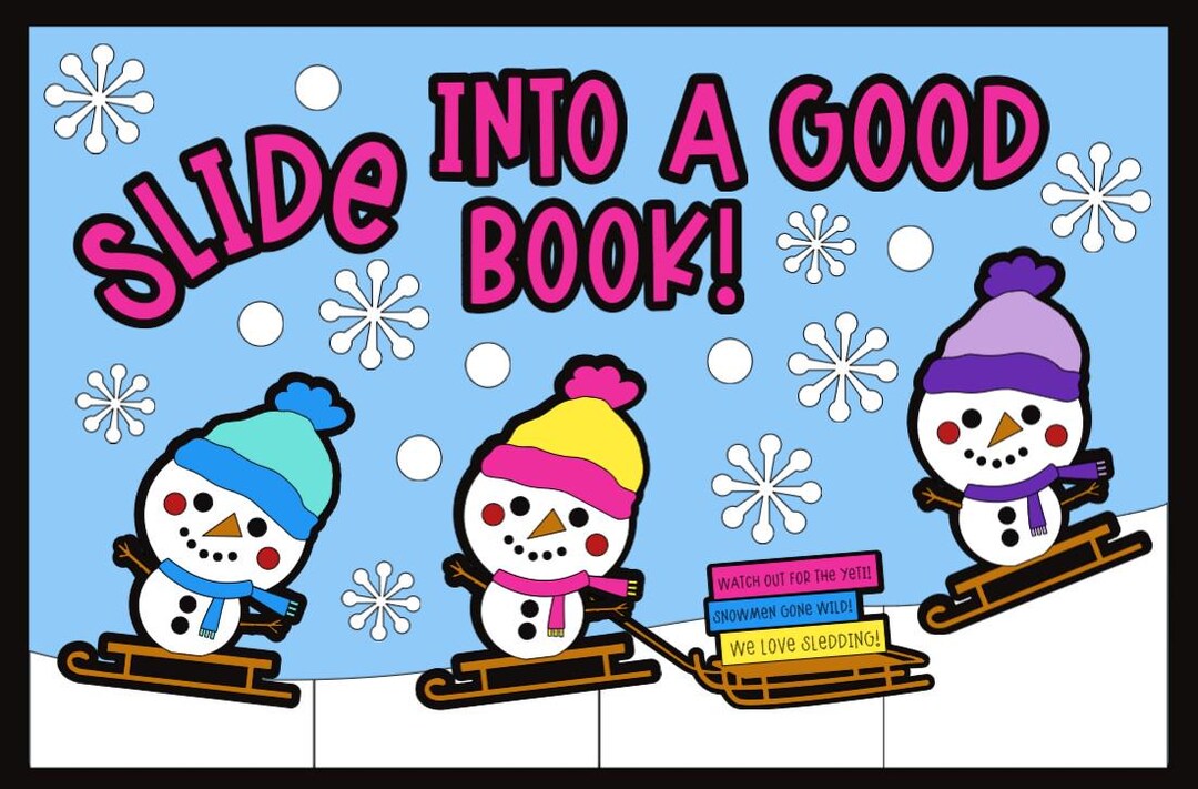 Winter Reading Bulletin Board Kit: Snowman Sled Decoration - Etsy