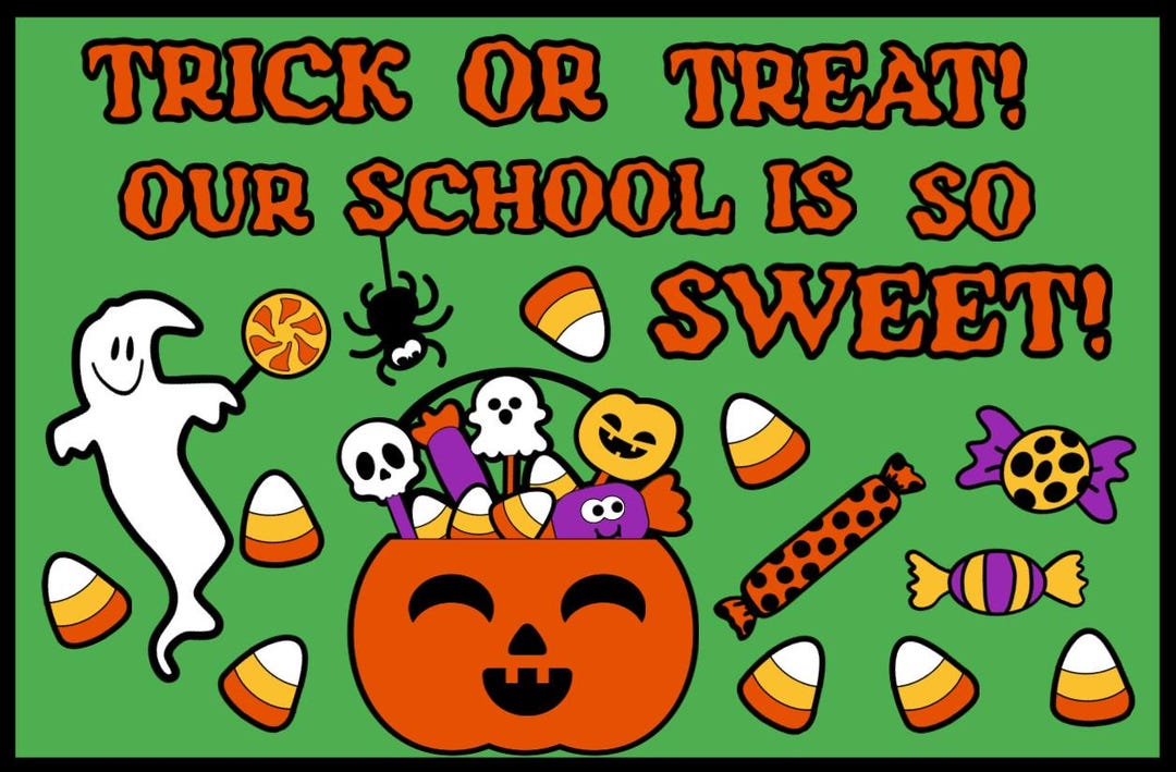 Trick or Treat Halloween Bulletin Board Kit, Candy, Our School is Sweet ...