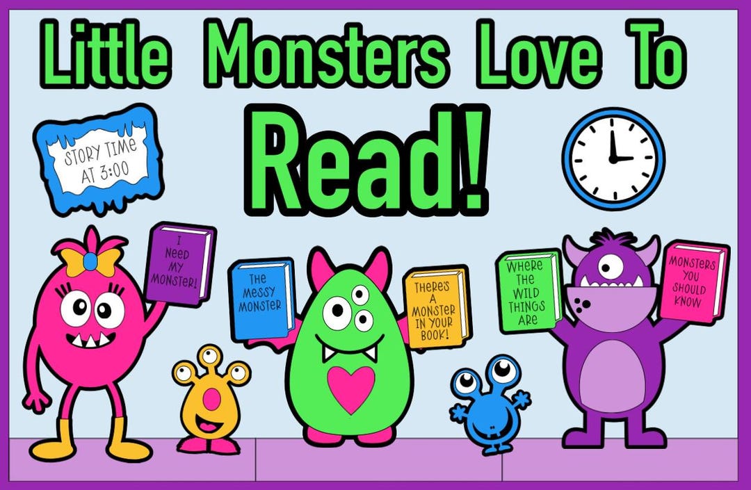 Little Monsters Love to Read Bulletin Board Kit, School, Reading ...