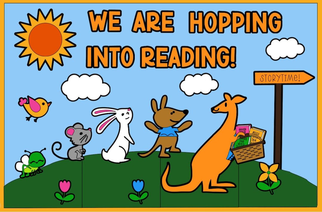 We Are Hopping Into Reading Bulletin Board Kit, School, Library ...