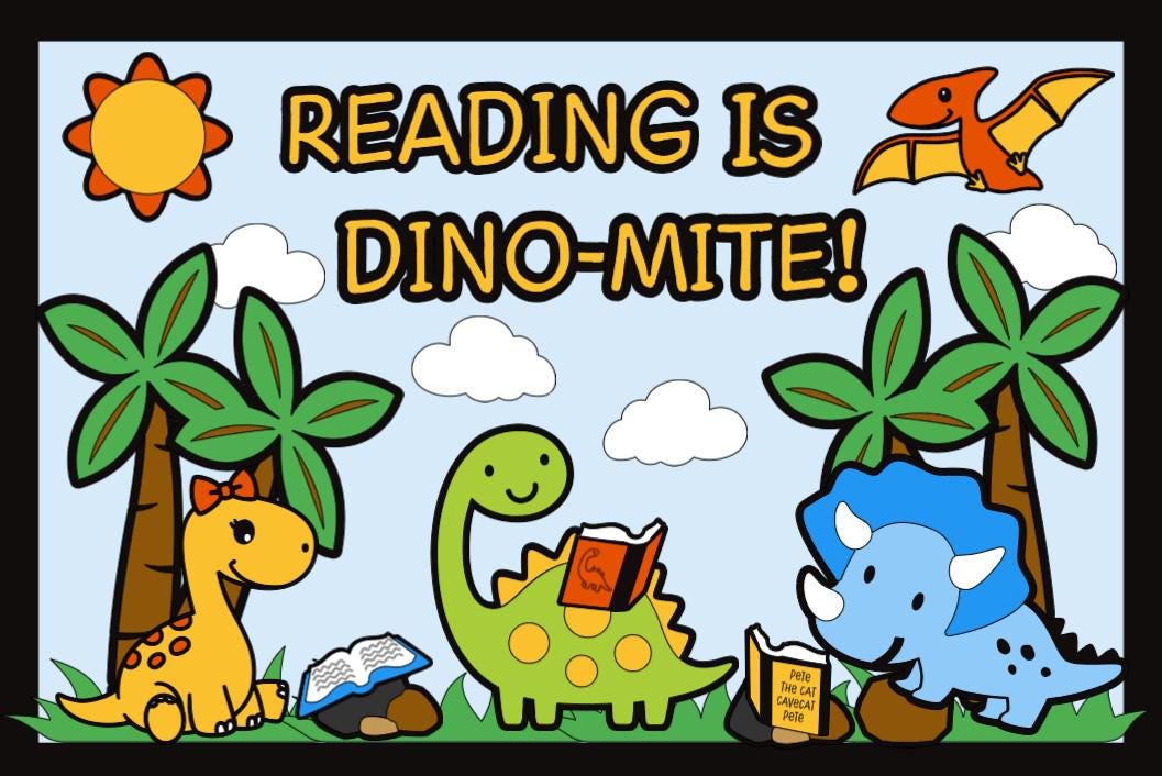 Reading Dinosaur Bulletin Board Kit: Classroom Library Decoration - Etsy
