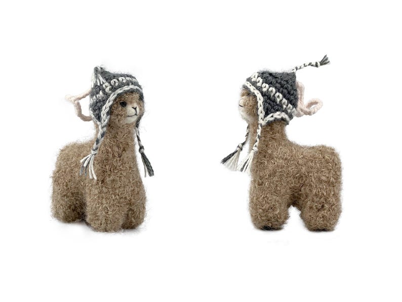 Needle-felted Alpaca Sculpture With Chullo Hat: Handmade Alpaca Fiber ...