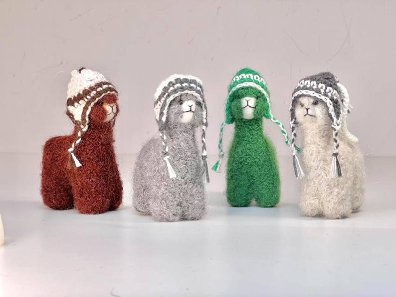 Needle-felted Alpaca Sculpture With Chullo Hat: Handmade Alpaca Fiber ...