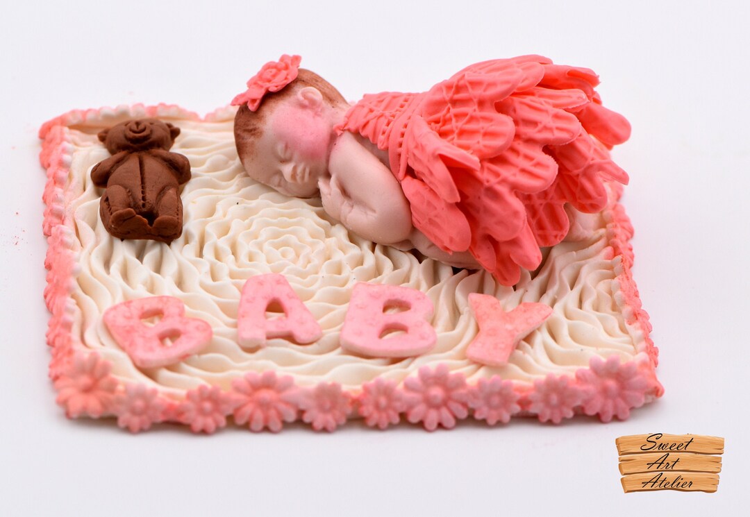 Edible Fondant Baby Decorative Cake Topper - Baby Girl With a Dress on ...