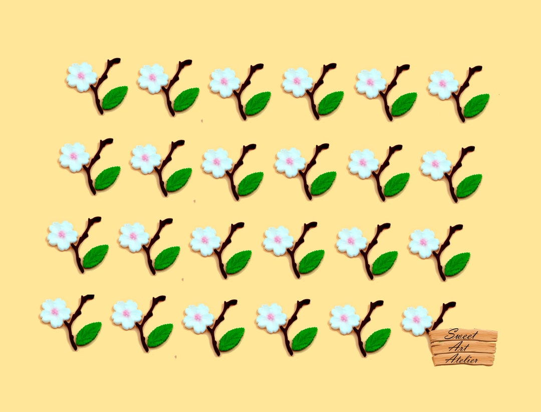 Edible Fondant Decorative Cake Flowers - White Blossom Twigs 24 Pcs. in ...