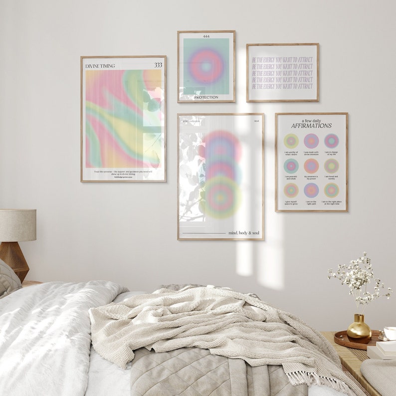 Pastel Aura Gradient Spiritual Wall Poster Set Angel Number - Etsy UK
