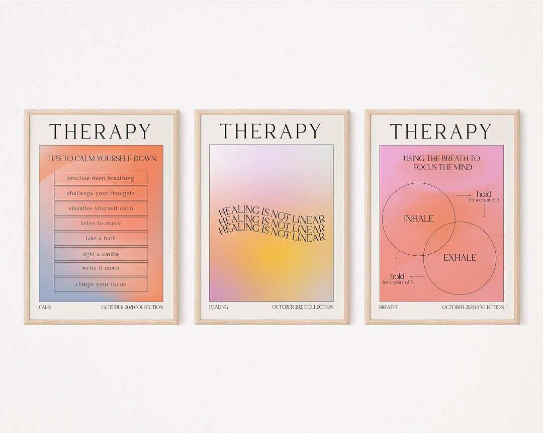 Set of 3 Mental Health Posters, Therapy Printable Wall Art, Counsellor ...