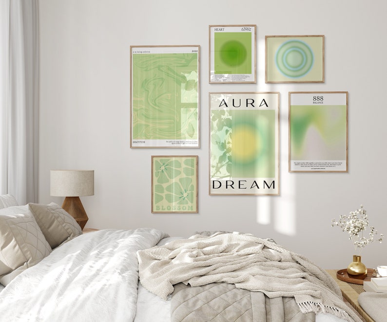 Green Aura Gradient Spiritual Wall Poster Set Angel Number - Etsy