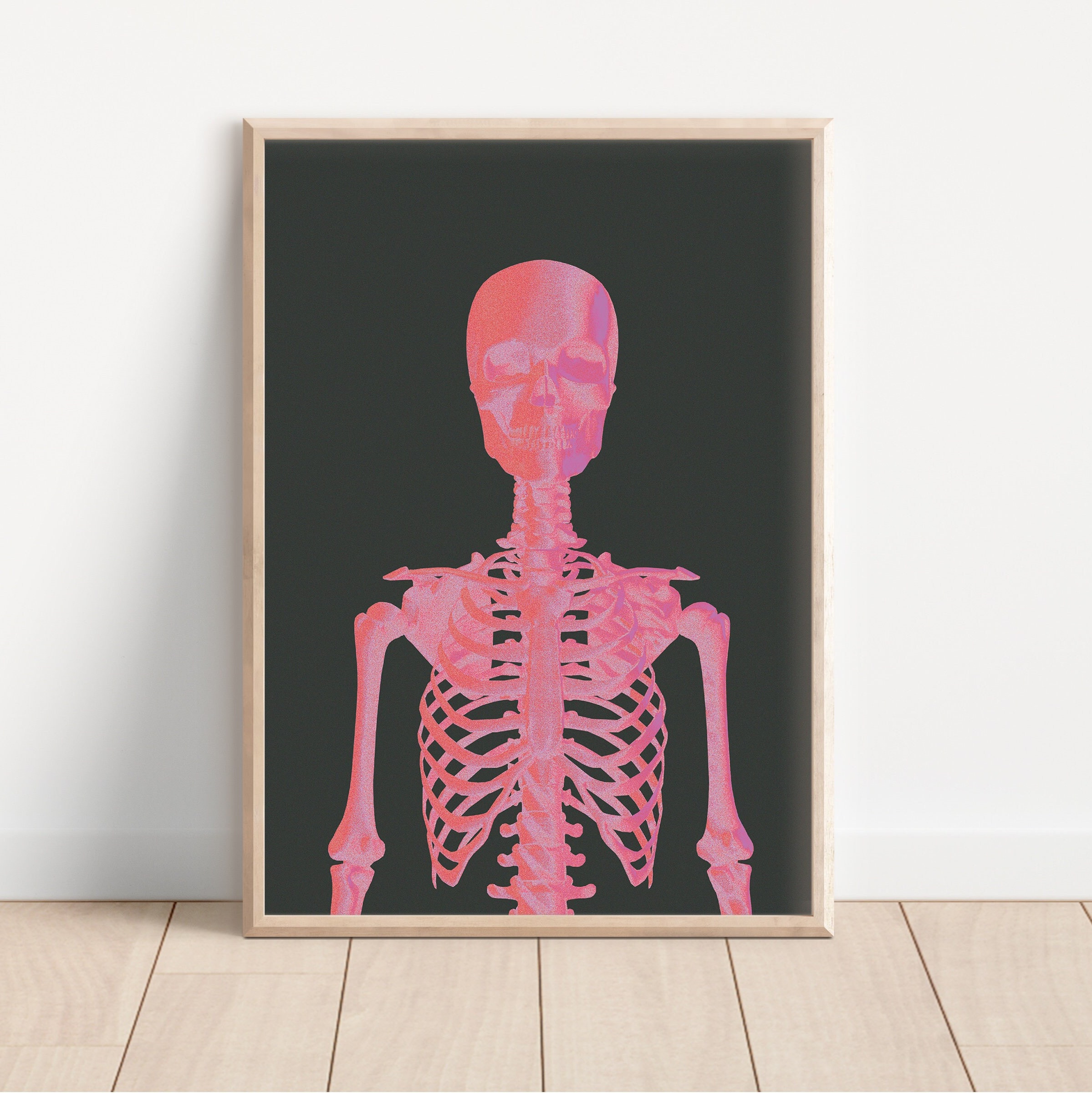 Neon Pink Skeleton Wall Art Spooky Halloween Art Print Pink - Etsy