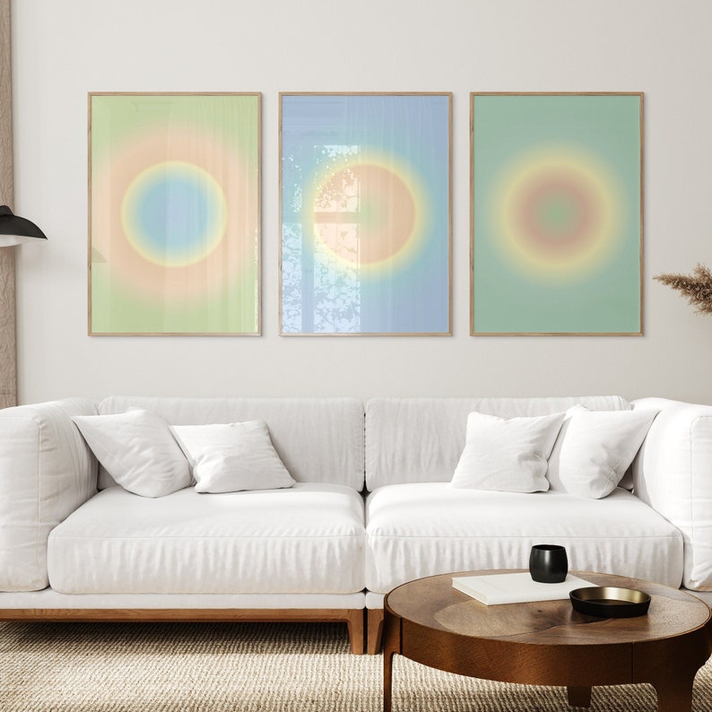 Set of 3 Green Pastel Aura Poster Spiritual Wall Art - Etsy